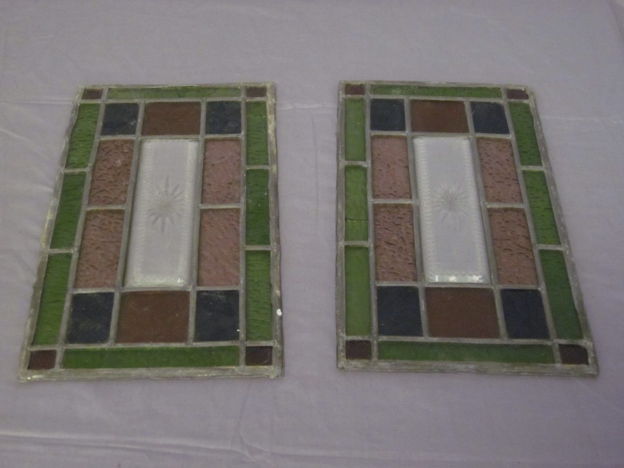 6 rectangular lead glazed stained glass panels 14" x | 17th November ...