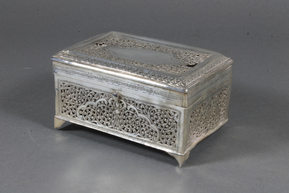 A rectangular pierced Eastern silver box with hinged | 30th October ...