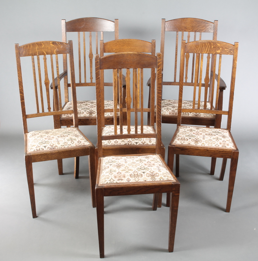 A set of 6 oak Art Nouveau Voysey style dining chairs, | 26th August ...