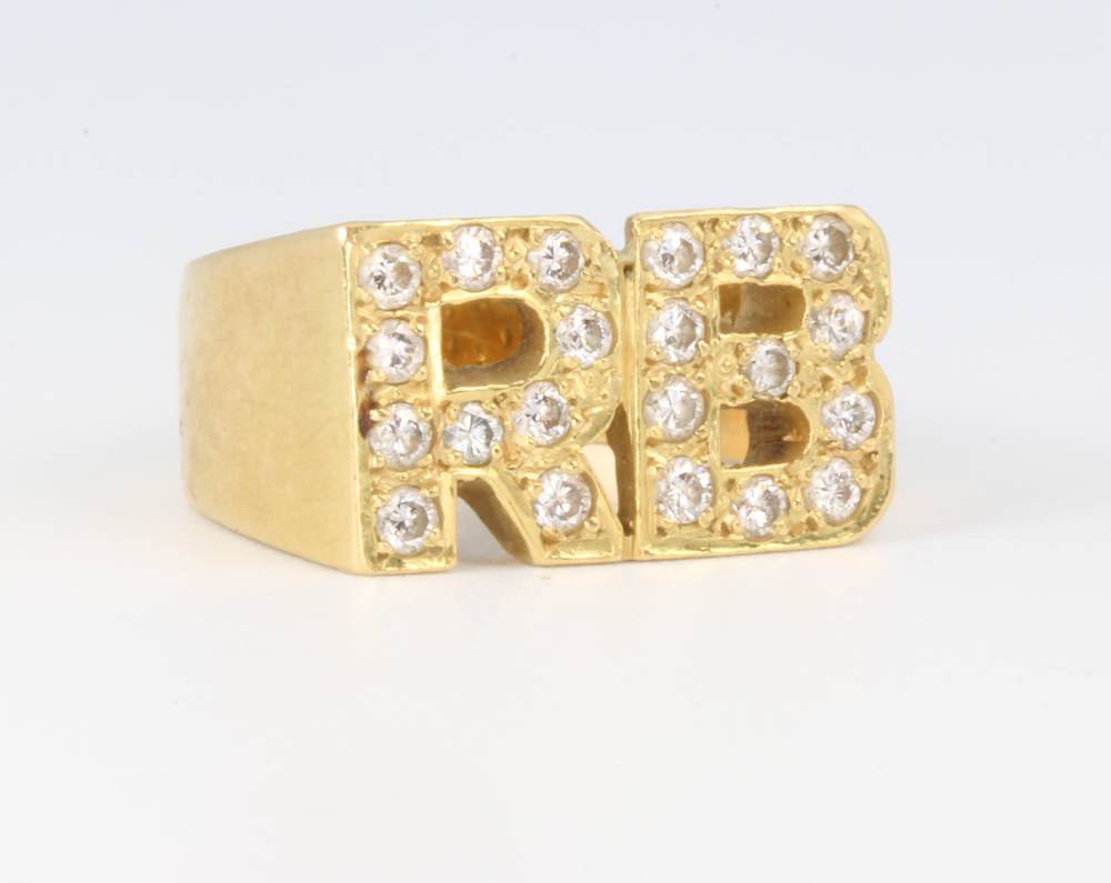 An 18ct yellow gold "RB" diamond initials set ring, | 12th September ...