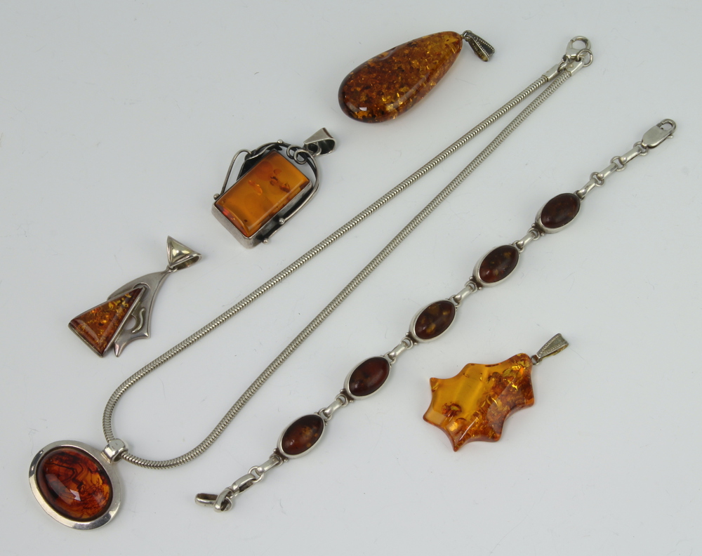 A silver mounted amberoid pendant and minor jewellery | 7th October ...