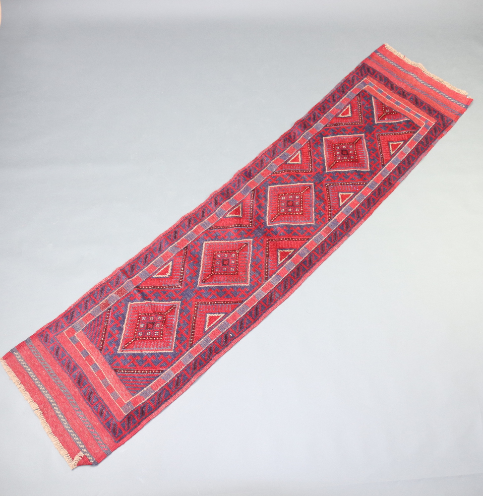 A red and blue ground Meswani runner with 4 diamonds | 24th August 2022 ...