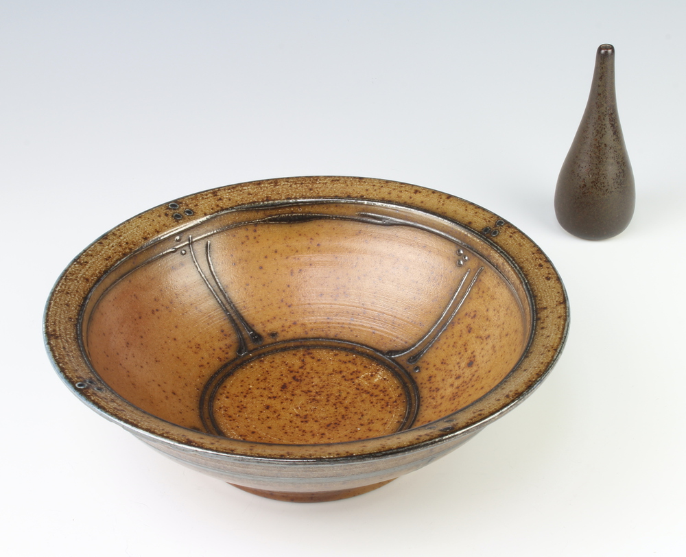 A Studio Pottery flared neck bowl 24cm, ditto bottle | 21st September ...