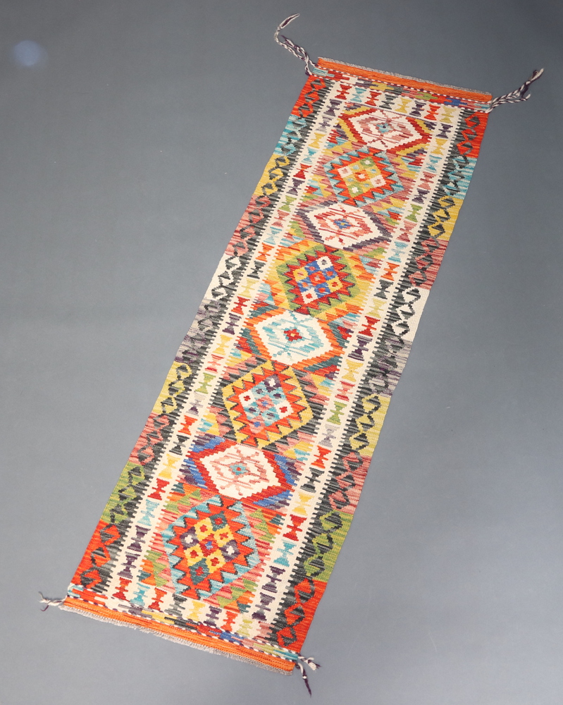 A green, white and orange ground Chobi Kilim runner | 15th June 2023 ...