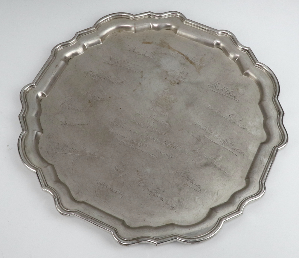 A silver salver with pie crust rim and engraved | 10th July 2024 | Denhams