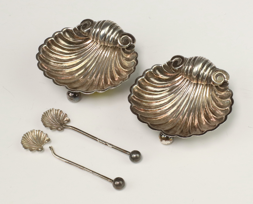 A pair of Edwardian shell table salts and spoons | 7th August 2024 ...