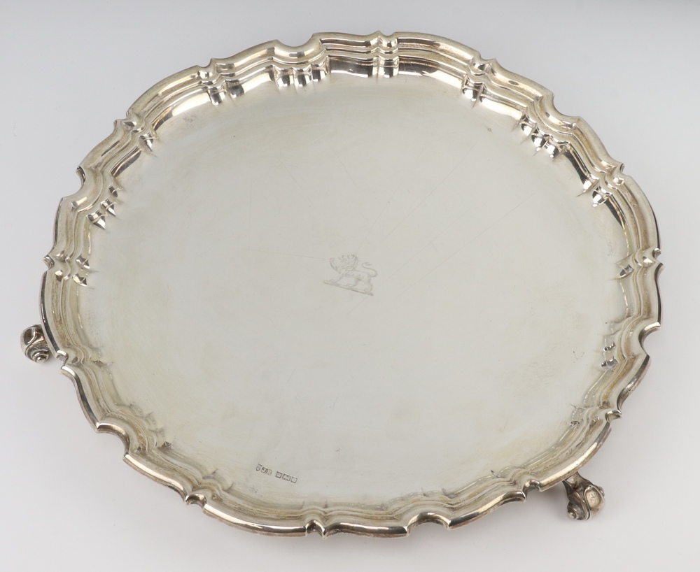 A George V silver salver with pie crust rim on scroll | 30th October ...