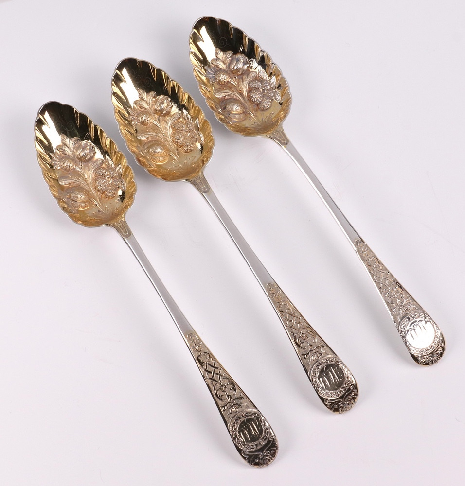 A set of 3 Georgian silver berry spoons with embossed | 19th November ...