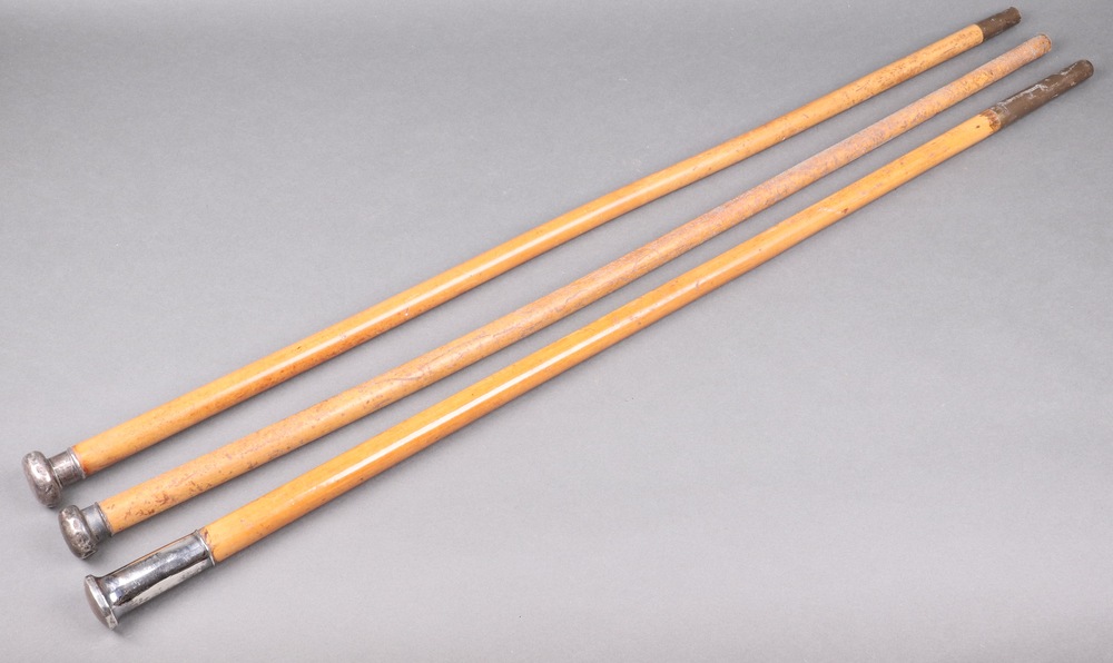 Three Malacca walking canes with unmarked white metal | 19th November ...