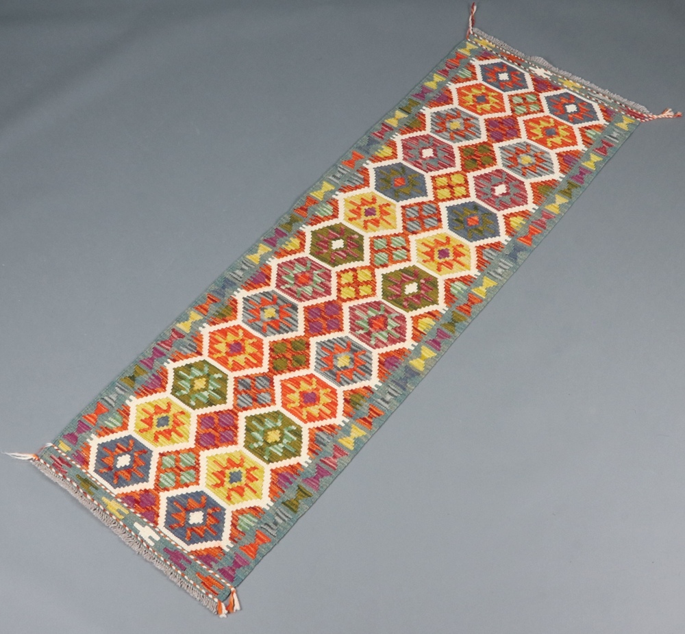 An orange and green ground Chobi Kilim runner with 2 | 28th January ...
